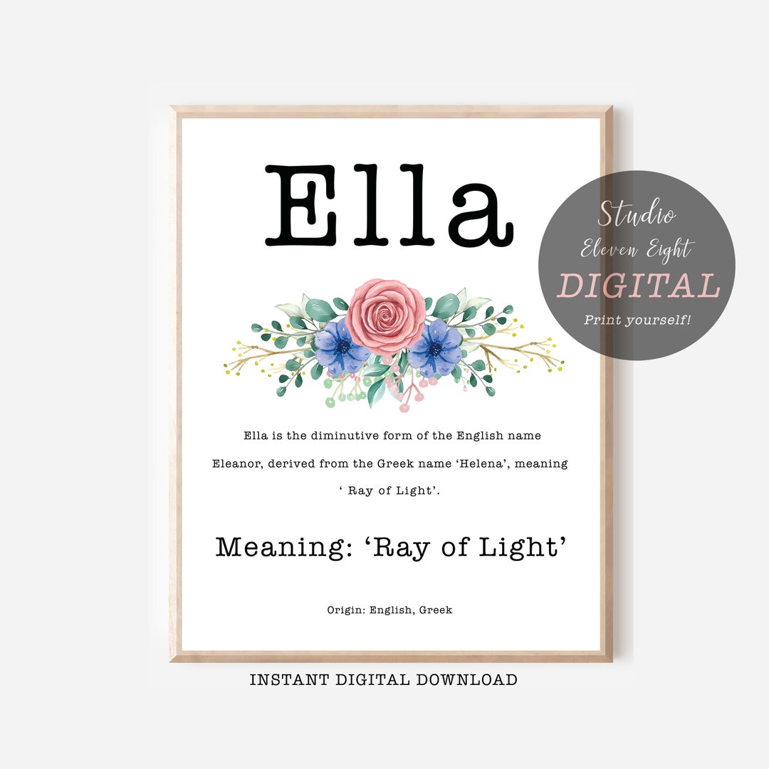 Ella Name Meaning Printable With Vintage Typewriter Font and Flowers ...