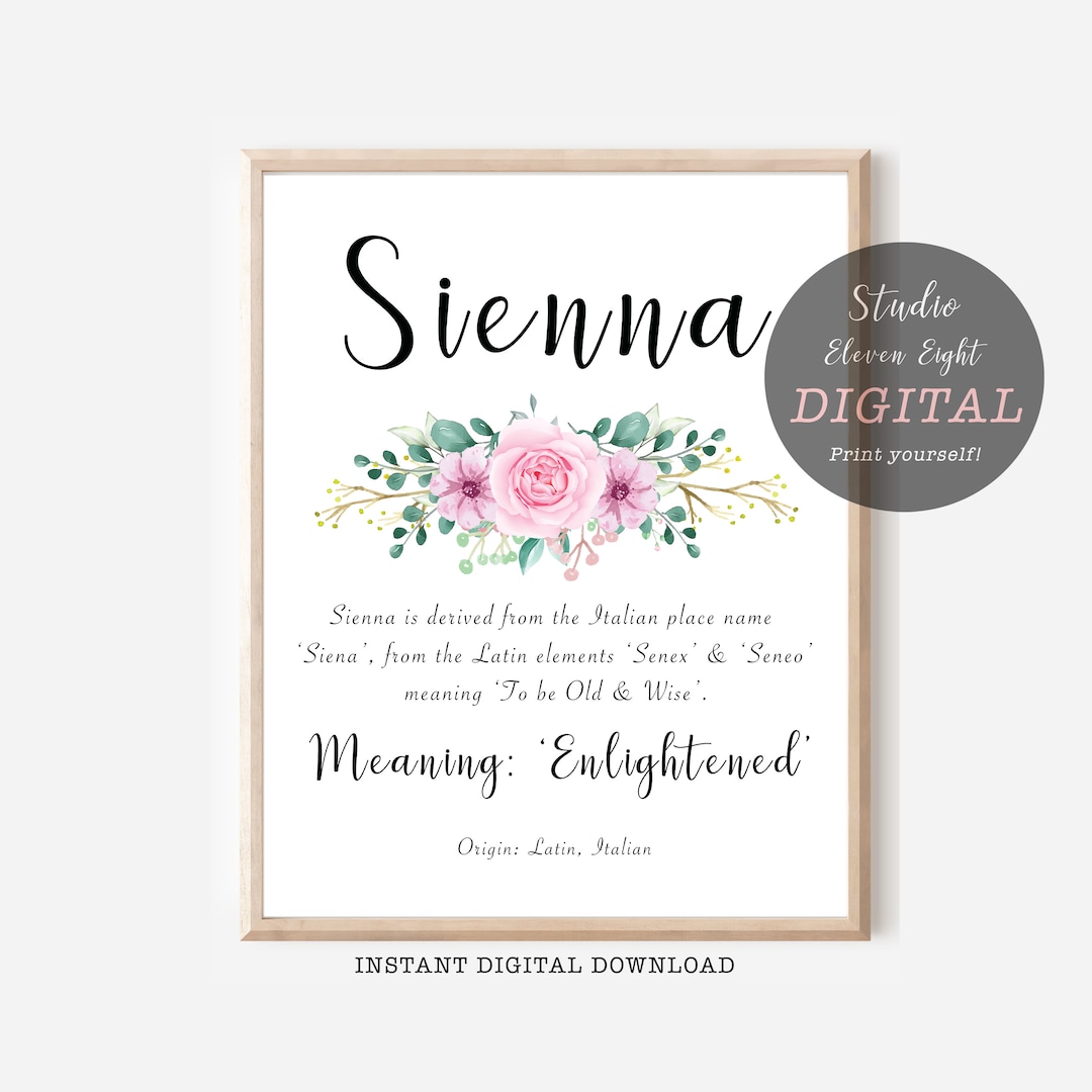 Sienna Name Meaning Printable With Pink Floral Design, Sienna Digital ...