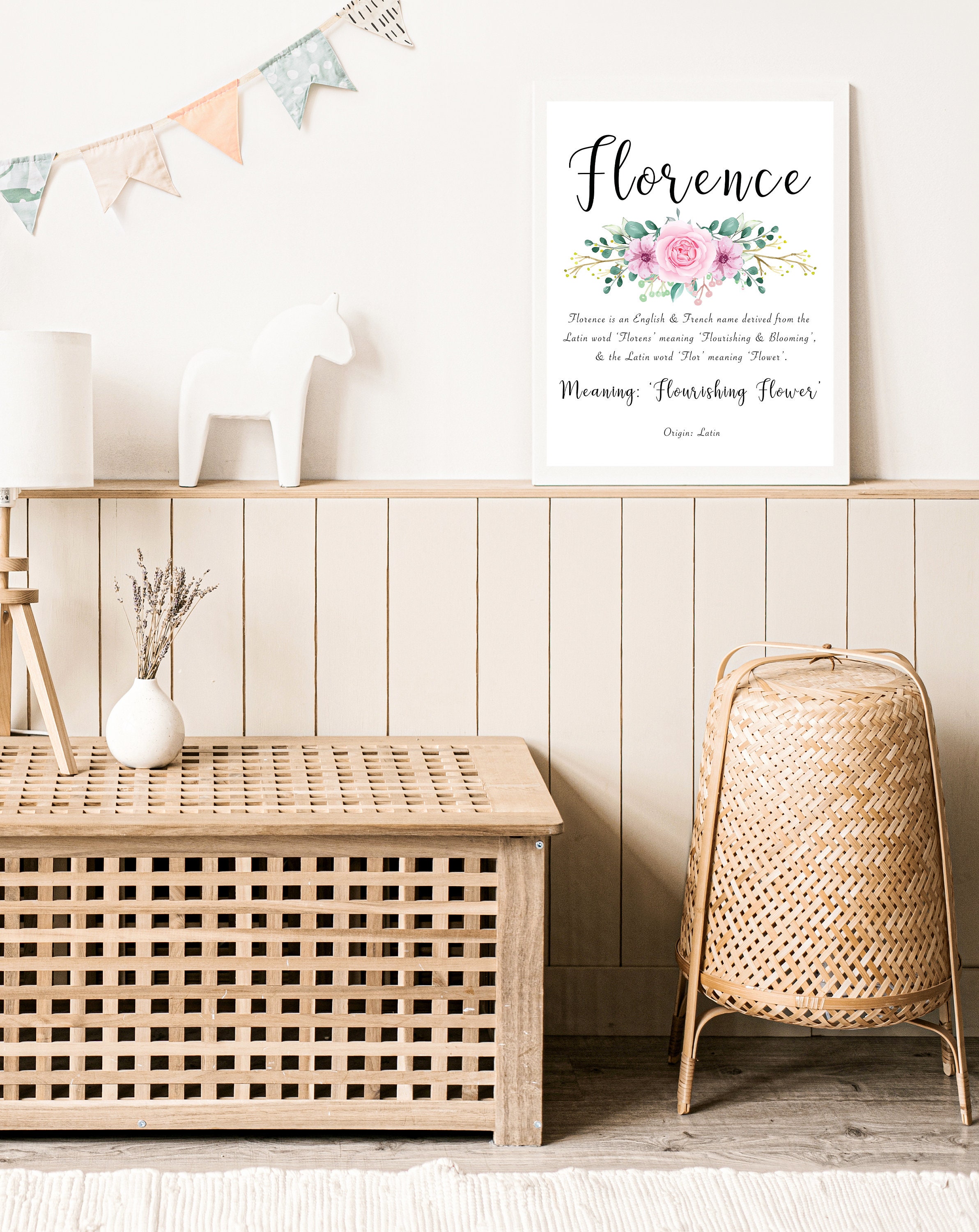 Florence Name Meaning Printable With Pink Floral Design, Florence ...