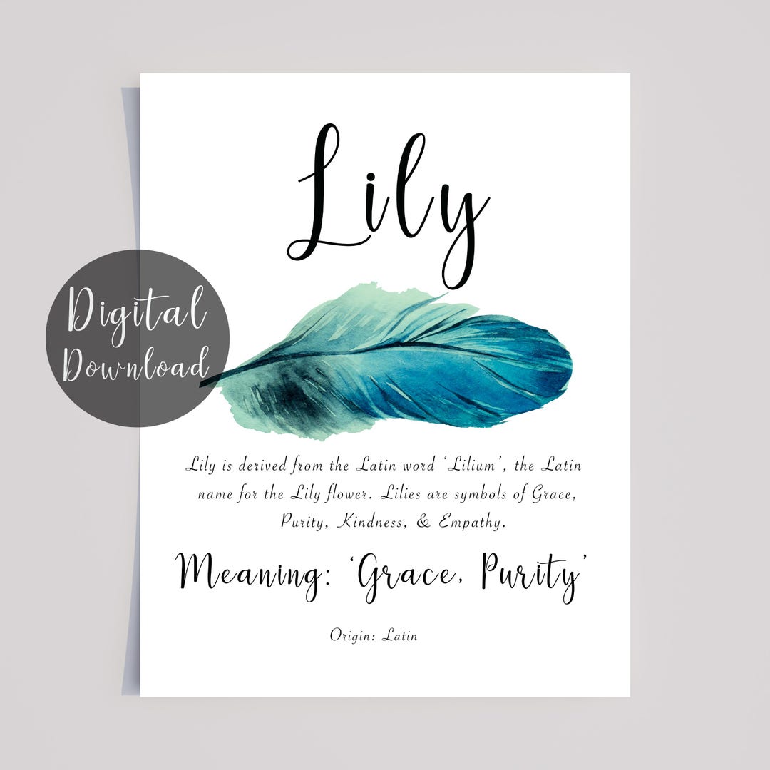 Lily Name Meaning Printable: Blue Green Feather Watercolor Art (digital ...