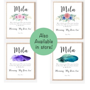 Mila Name Meaning Printable With Pink Flowers and Calligraphy Style ...