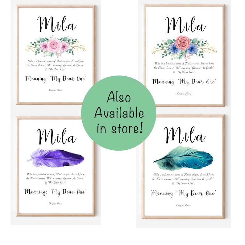 Mila Name Meaning Printable With Pink Flowers and Calligraphy Style ...