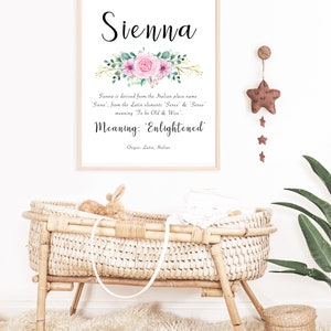 Sienna Name Meaning Printable With Pink Floral Design, Sienna Digital ...