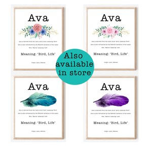 Ava Name Meaning Printable With Pink Floral Design , Ava Instant ...