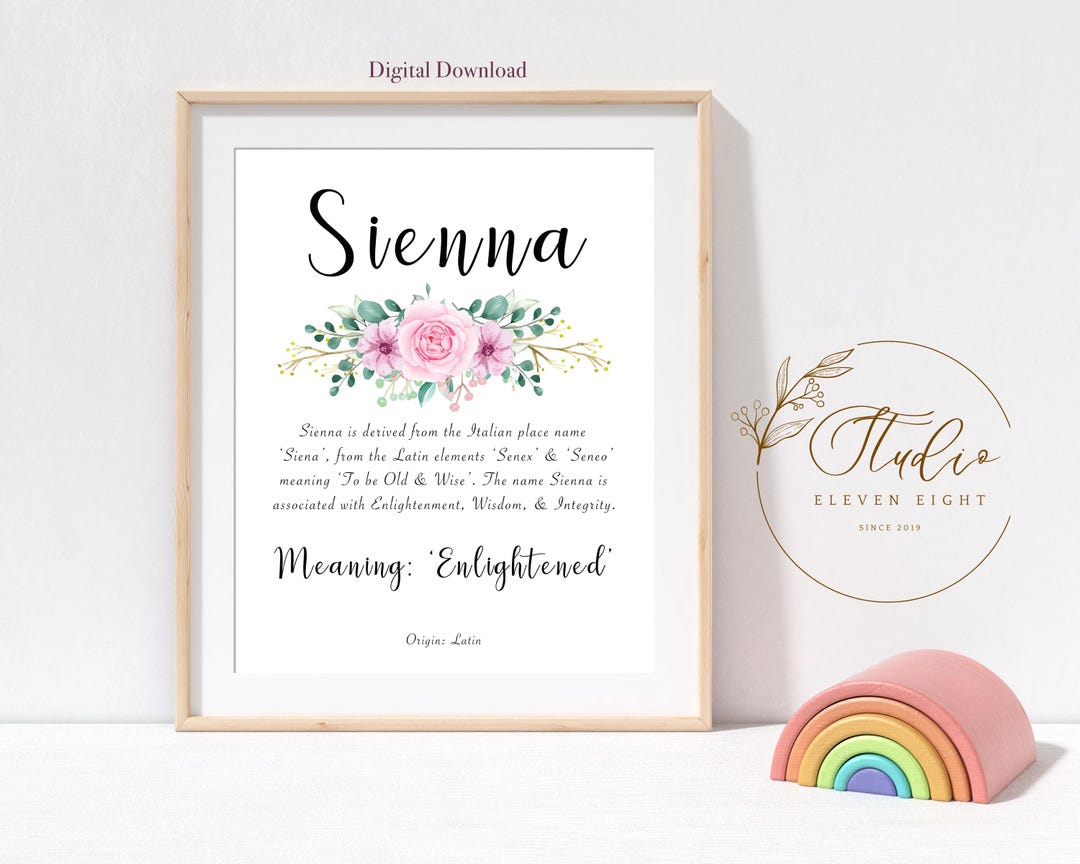 SIENNA Name Meaning Printable : Personalised Girls Nursery Print ...