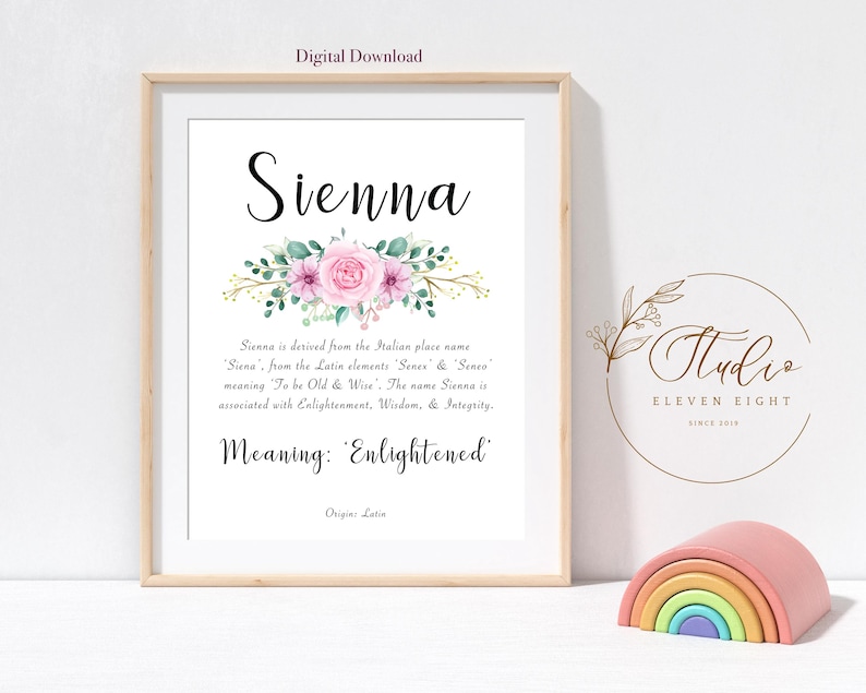 SIENNA Name Meaning Printable : Personalised Girls Nursery Print ...