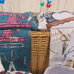 Thread Catcher Scrap Caddy & Pin Cushion Silver Charms Sewing Theme ...