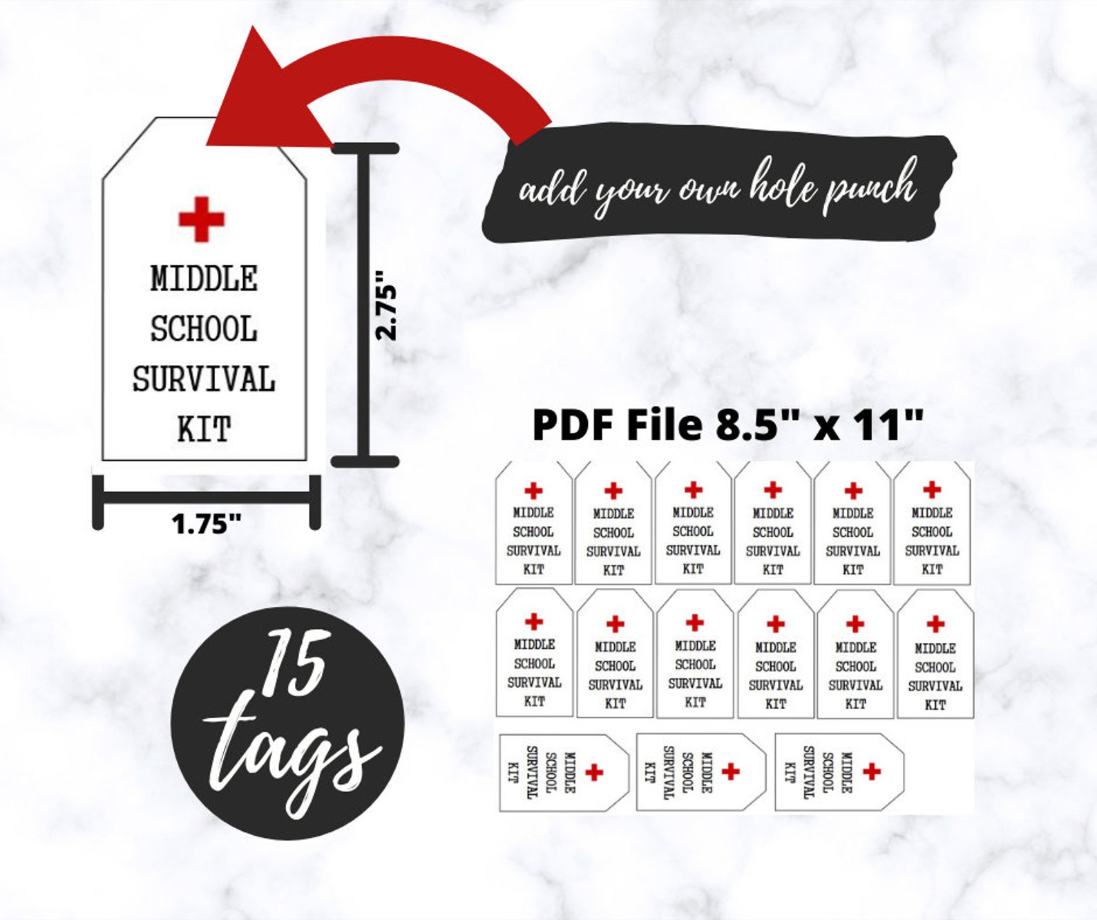 DOWNLOADABLE Middle School Survival Kit Tags Middle School | Etsy