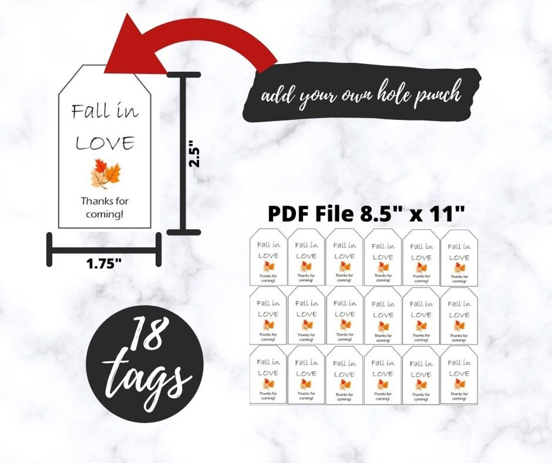 DOWNLOADABLE Fall in Love Tags Fall in Love Favor Tags Fall - Etsy