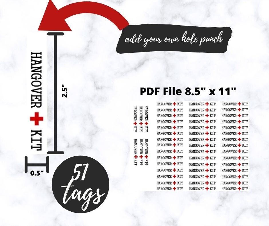 DOWNLOADABLE Hangover Kit Tags Hangover Kit Tags for Bags - Etsy