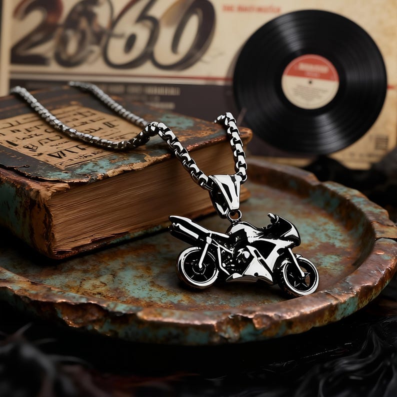 Retro Motorcycle Pendant / Gothic Punk Rock Necklace / Harley Rider ...
