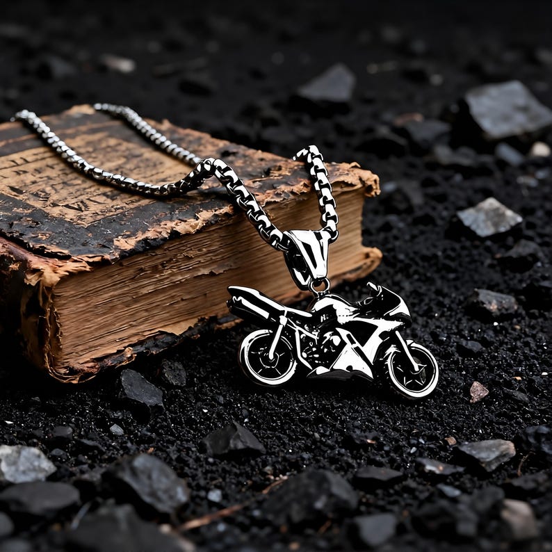 Retro Motorcycle Pendant / Gothic Punk Rock Necklace / Harley Rider ...
