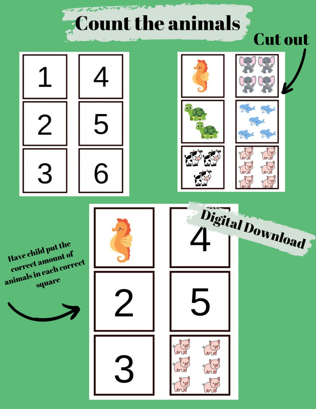 Count the Animals Worksheet, Preschool Math, at Home Math, Preschool ...