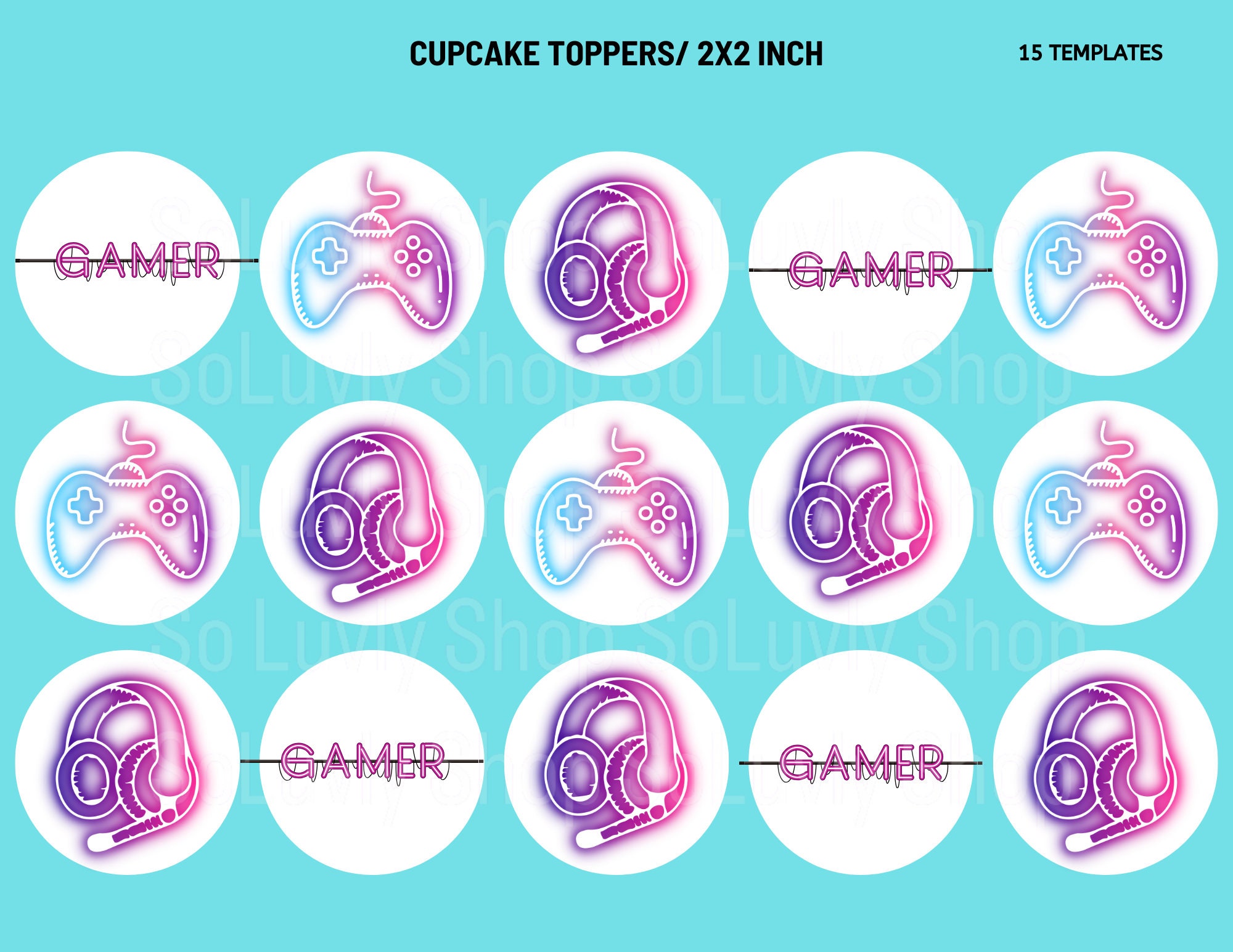 Gamer Cupcake Toppers Digital Download, Gamer Birthday Party, Digital ...