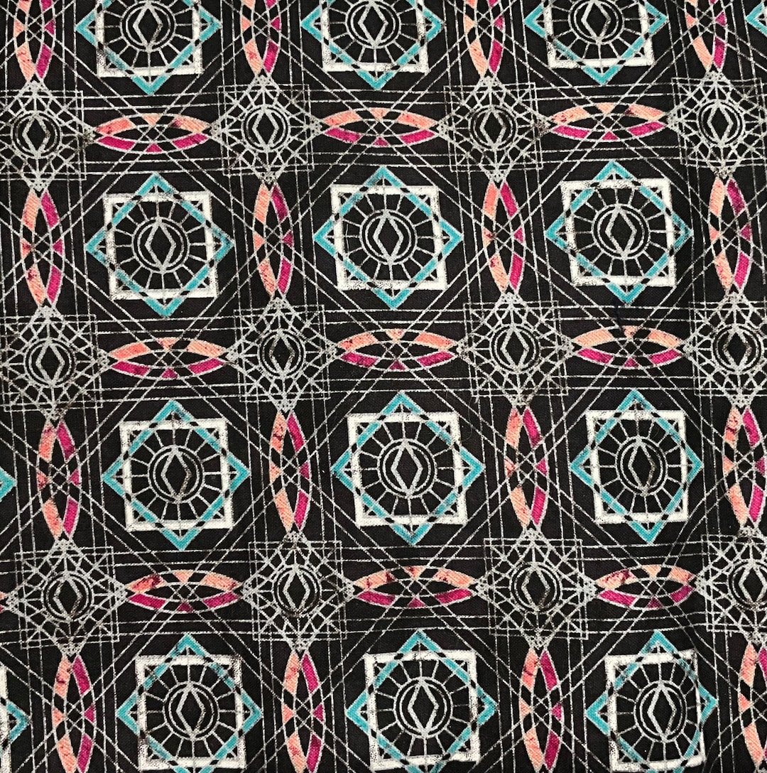 Geometric Design Fabric // Cotton Fabric // Mandala // Grid Lock ...
