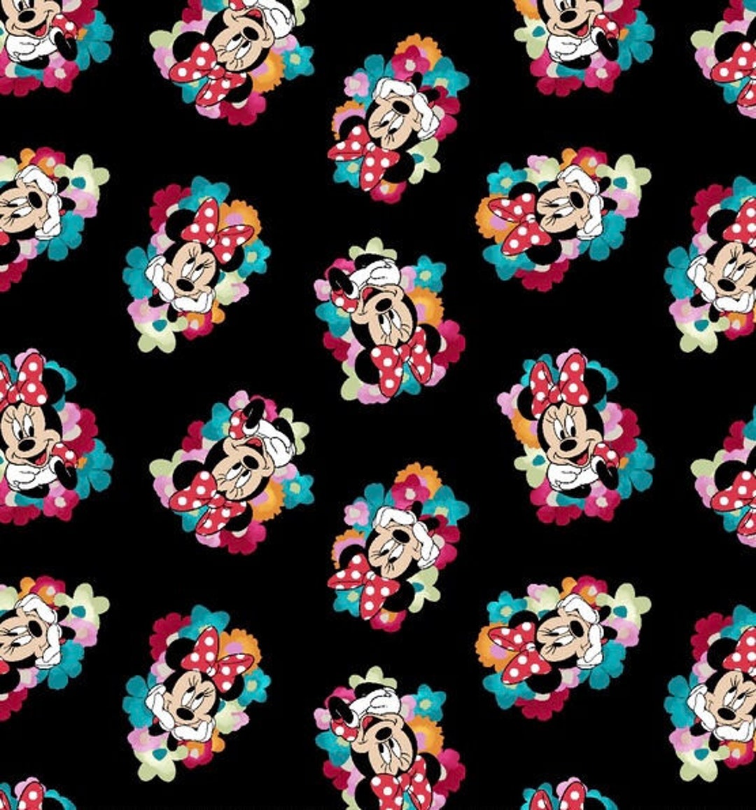 Minnie Mouse Floral Fabric // Cotton Fabric // Mickey Mouse // Minnie ...