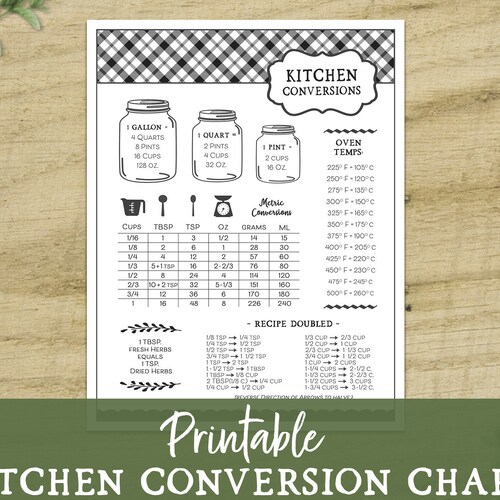 Handy Kitchen Measurements Printable Conversion Chart - Etsy