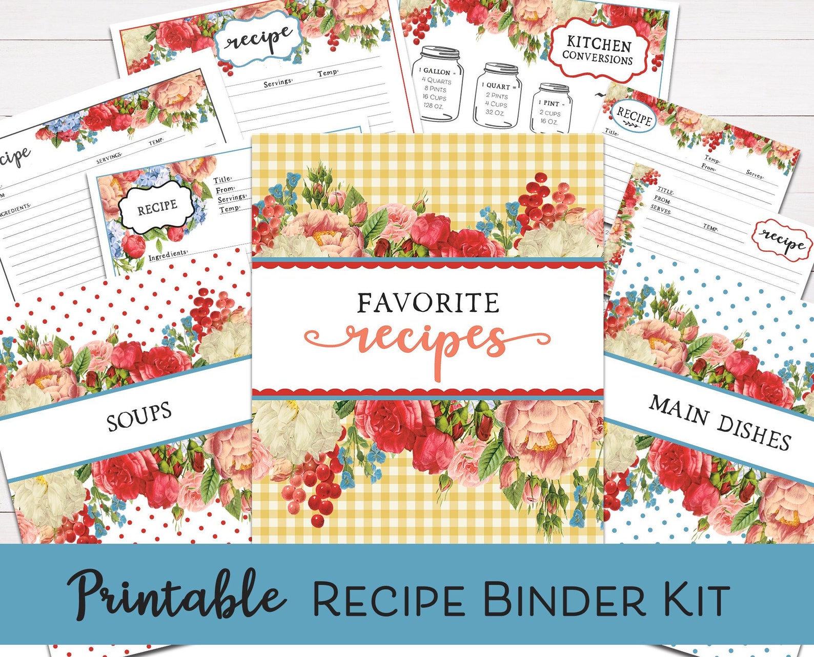 Printable Recipe Binder Kit Flea Market Flowers Yellow - Etsy