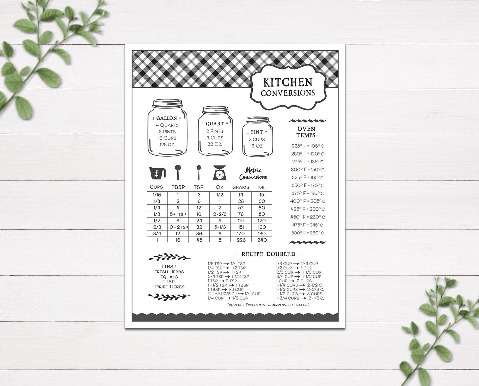 Kitchen Conversion Chart Digital Files Kitchen Chart - Etsy