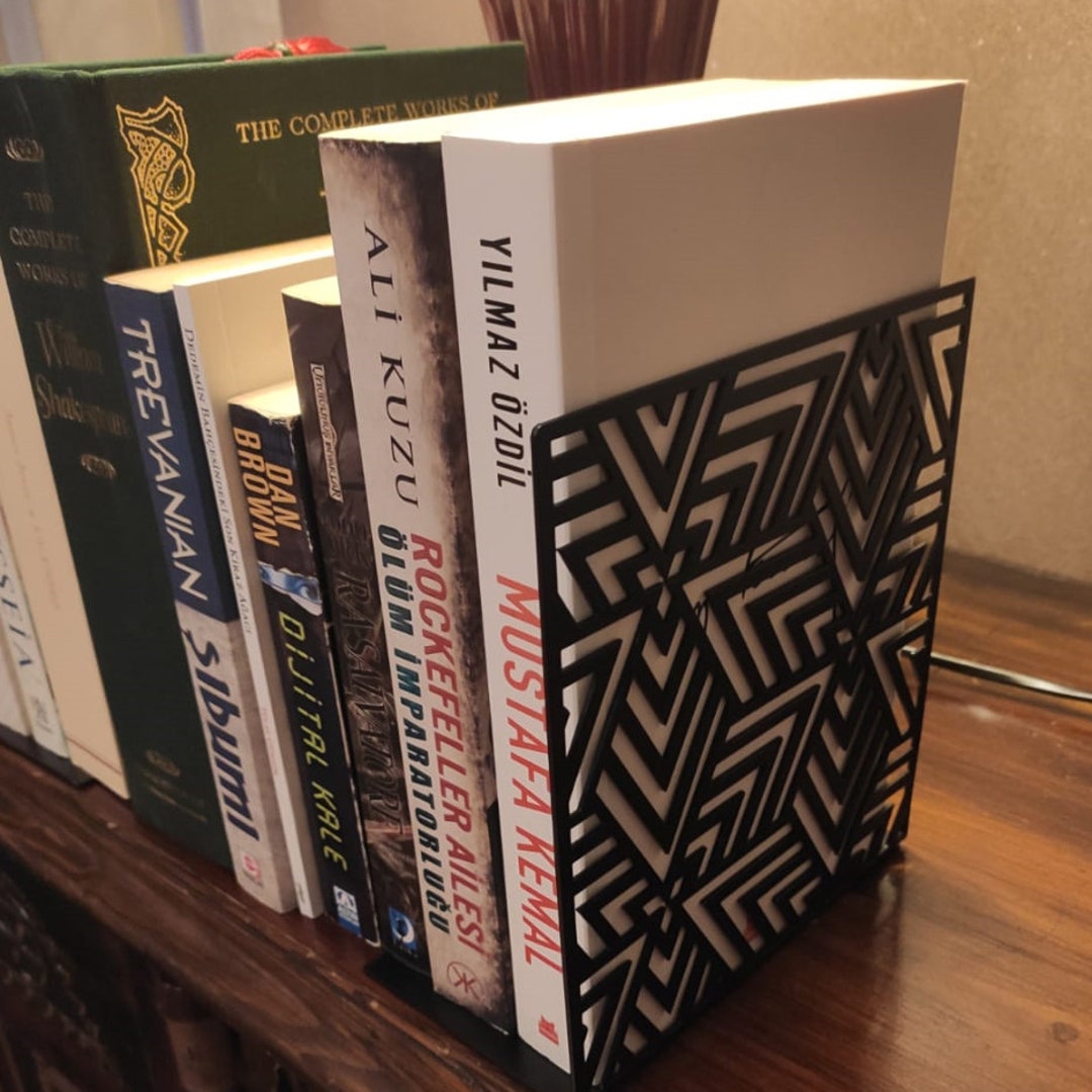 Unique Geometric Book Ends. Heavy Duty Black Metal Bookends, Book ...