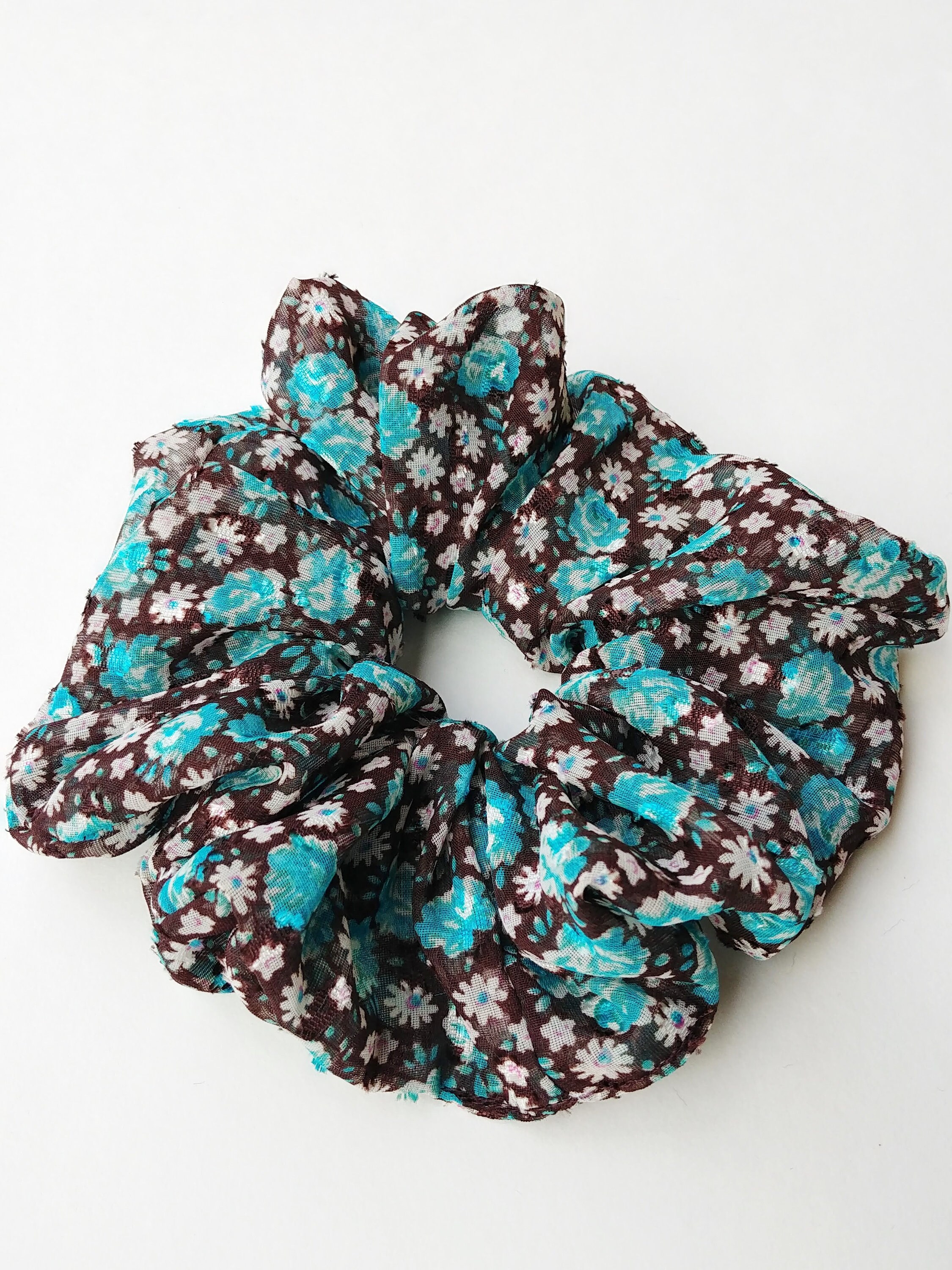 Jumbo, Big Scrunchie, Aqua and White Flowers Sheer Scrunchie, Scrunchy ...