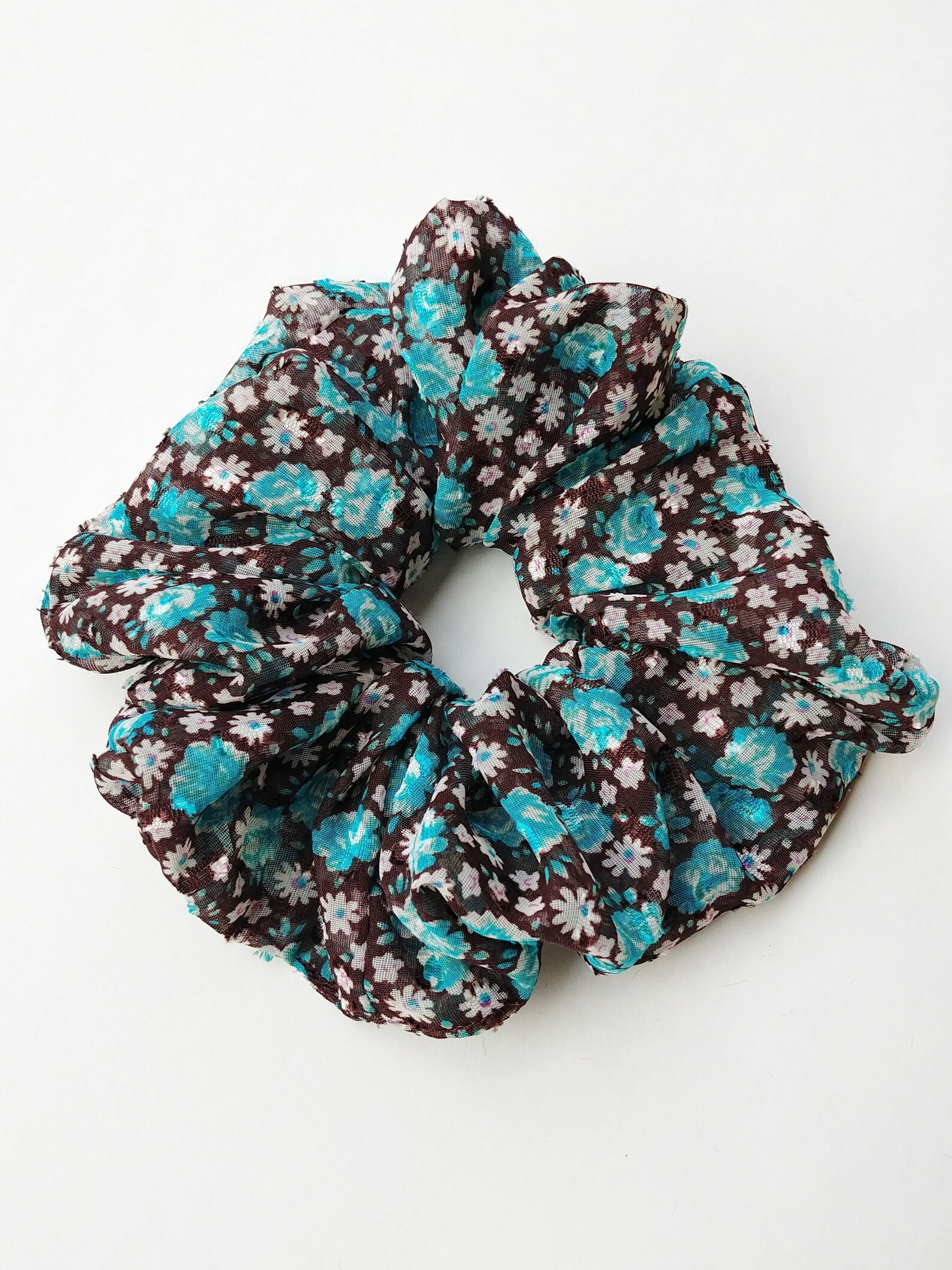 Jumbo, Big Scrunchie, Aqua and White Flowers Sheer Scrunchie, Scrunchy ...