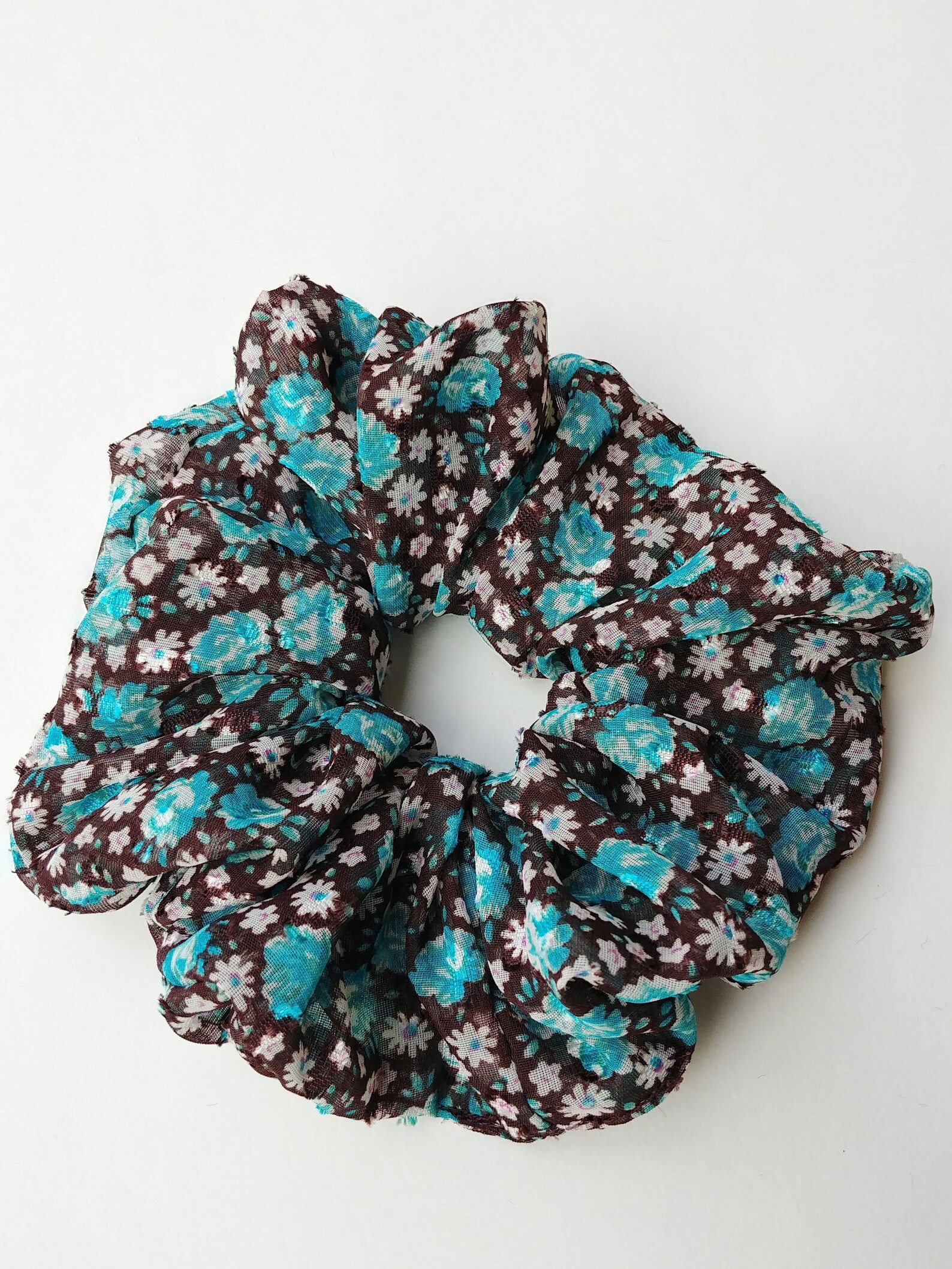 Jumbo, Big Scrunchie, Aqua and White Flowers Sheer Scrunchie, Scrunchy ...