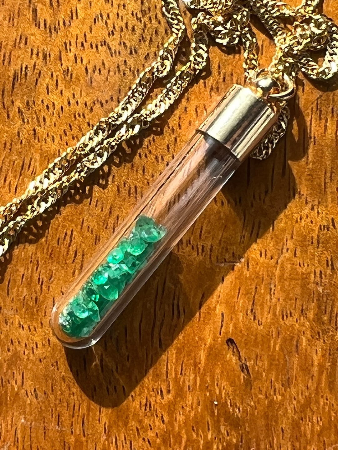 Brazilian Emerald Shards Pendant: Natural Gemstones in Glass & Bronze ...