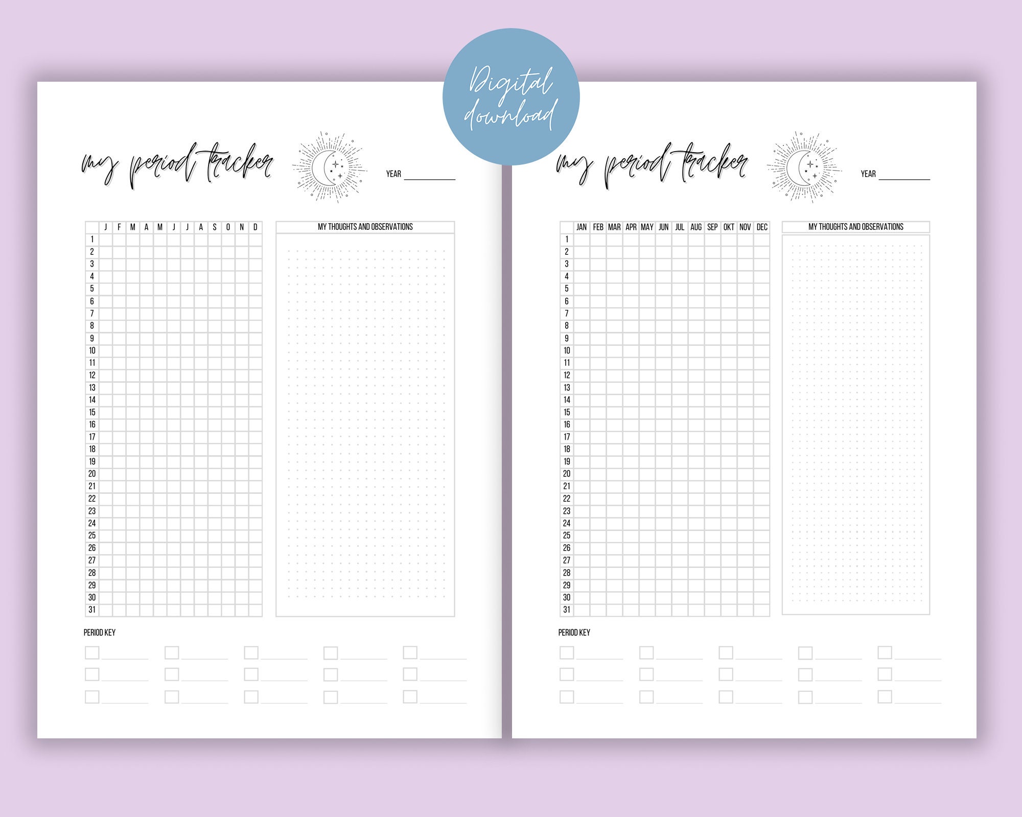 Period Tracker Printable Menstrual Cycle Planner Period Tracking ...