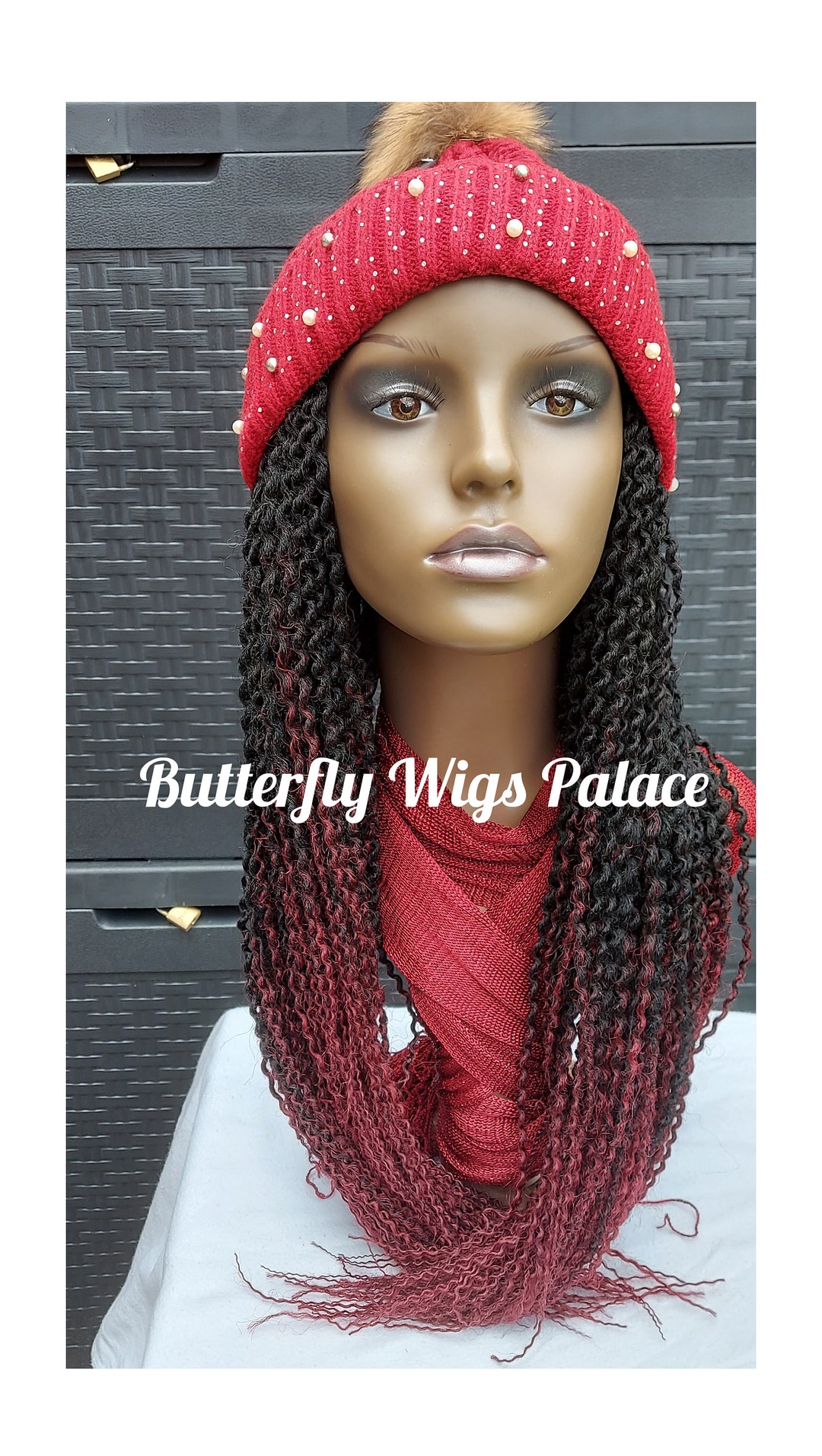Wig Hat /hat Wig/ Hat With Braids/scarf With Braids/braids With Hat ...