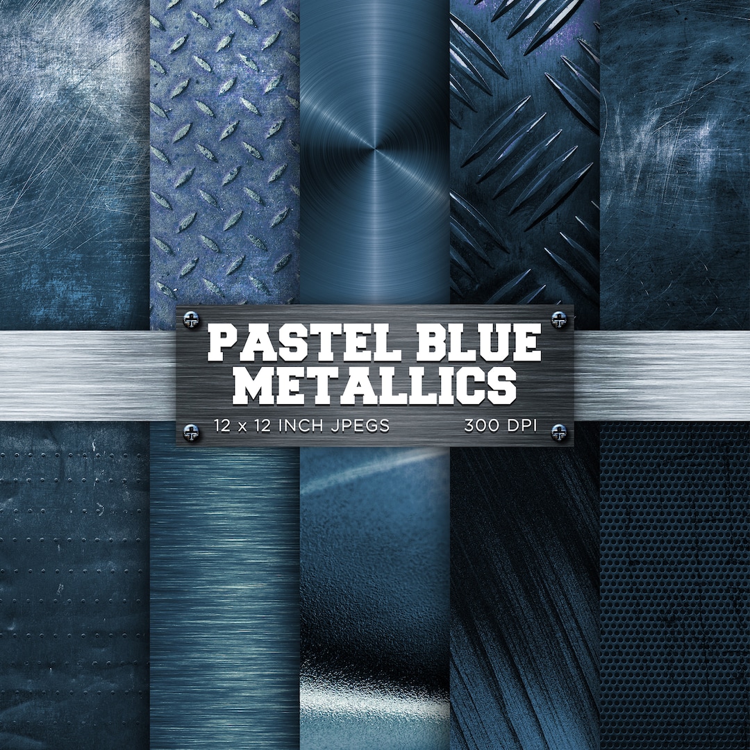 Pastel Blue Metallics Digital Paper Brushed Metal Brass Scrapbooking ...