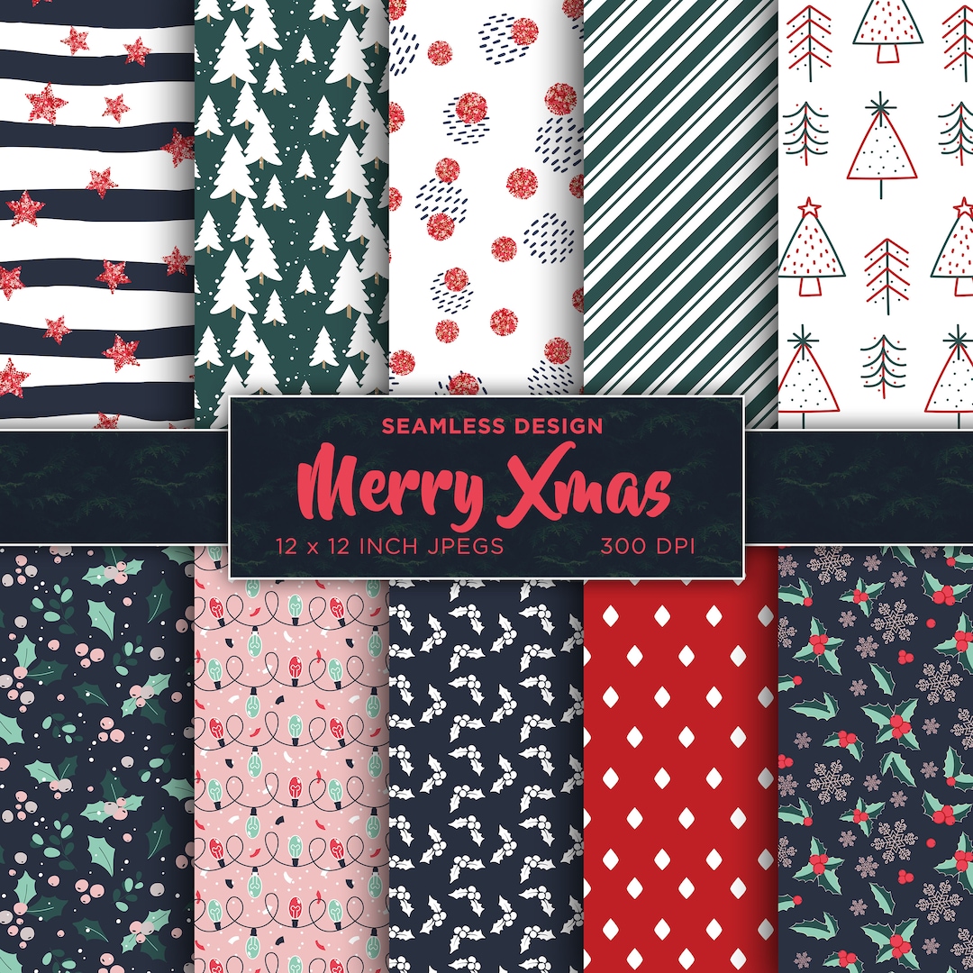Merry Xmas Seamless Digital Paper Tree Christmas Digital Paper Stars ...