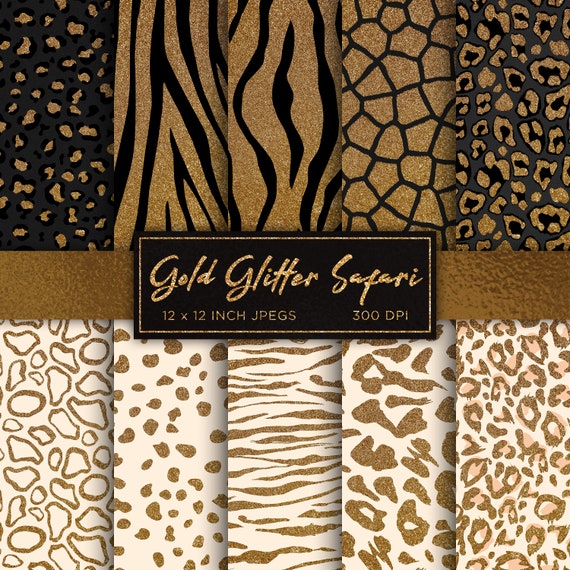 Gold Glitter Safari Digital Paper Leopard Tiger Print Digital | Etsy