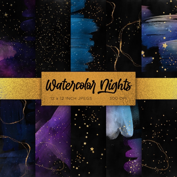 Watercolor Nights Digital Paper Celestial Digital Paper Starry - Etsy