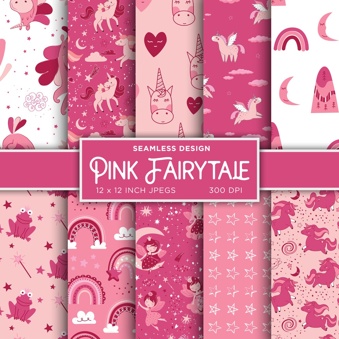 Pink Fairytale Seamless Digital Paper Girls Birthday Digital Rainbow ...