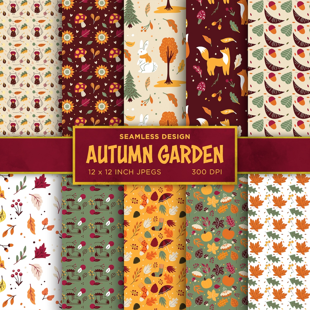 Autumn Garden Seamless Digital Paper Fall Leaves Digital Paper Harvest ...
