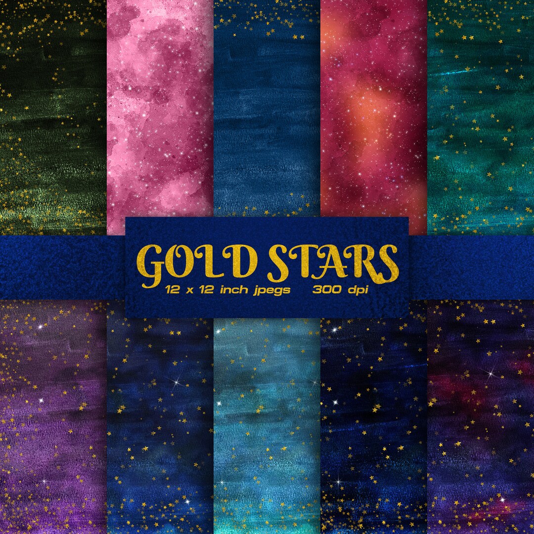 Gold Stars Digital Paper Celestial Digital Paper Starry Night Digital ...