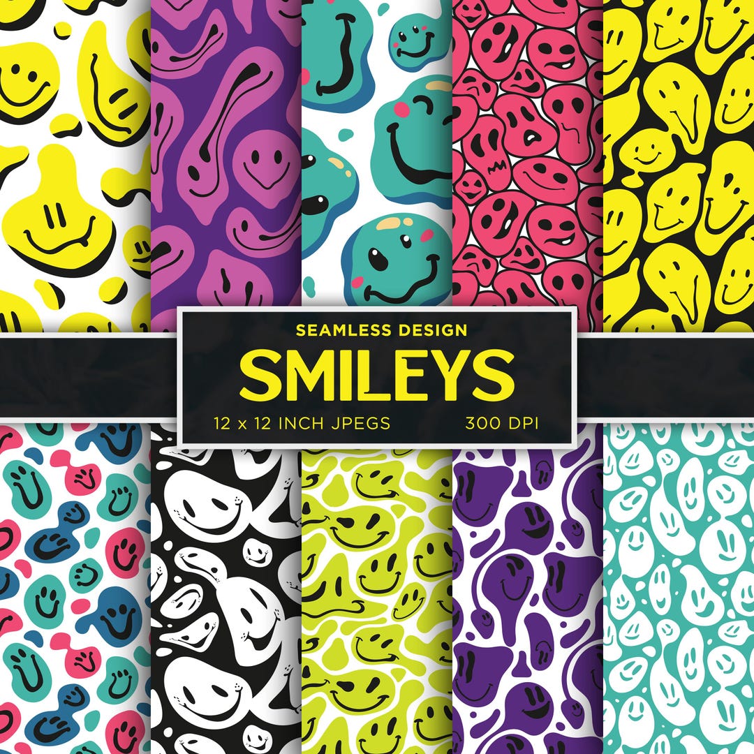 Smileys Seamless Digital Paper Cute Chic Smile Faces Flower Petals ...