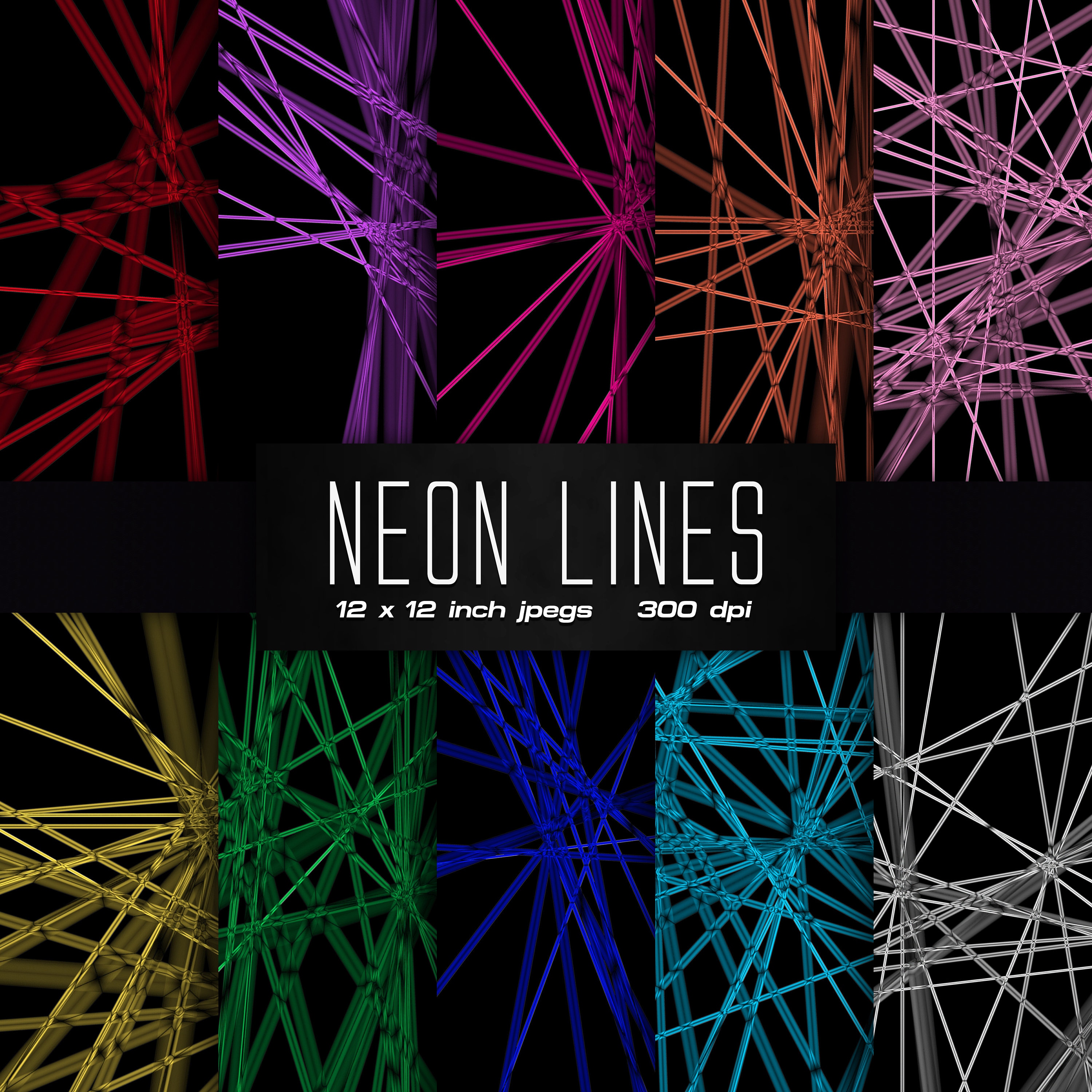 Neon Lines Digital Paper LED Lights Digital Vertical Bright Colors ...