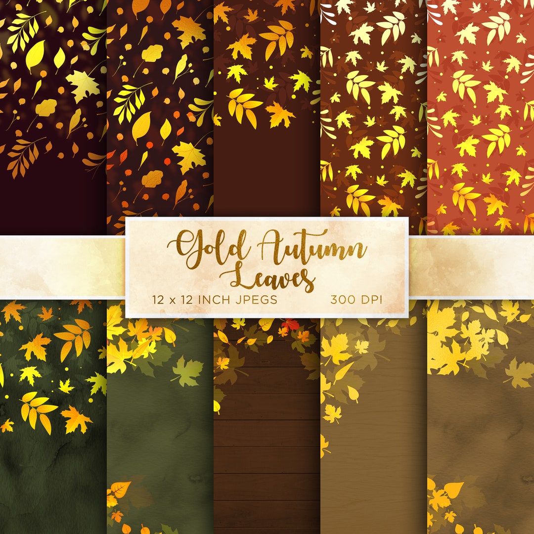 Gold Autumn Leaves Digital Paper Fall Digital Paper Harvest Colors ...
