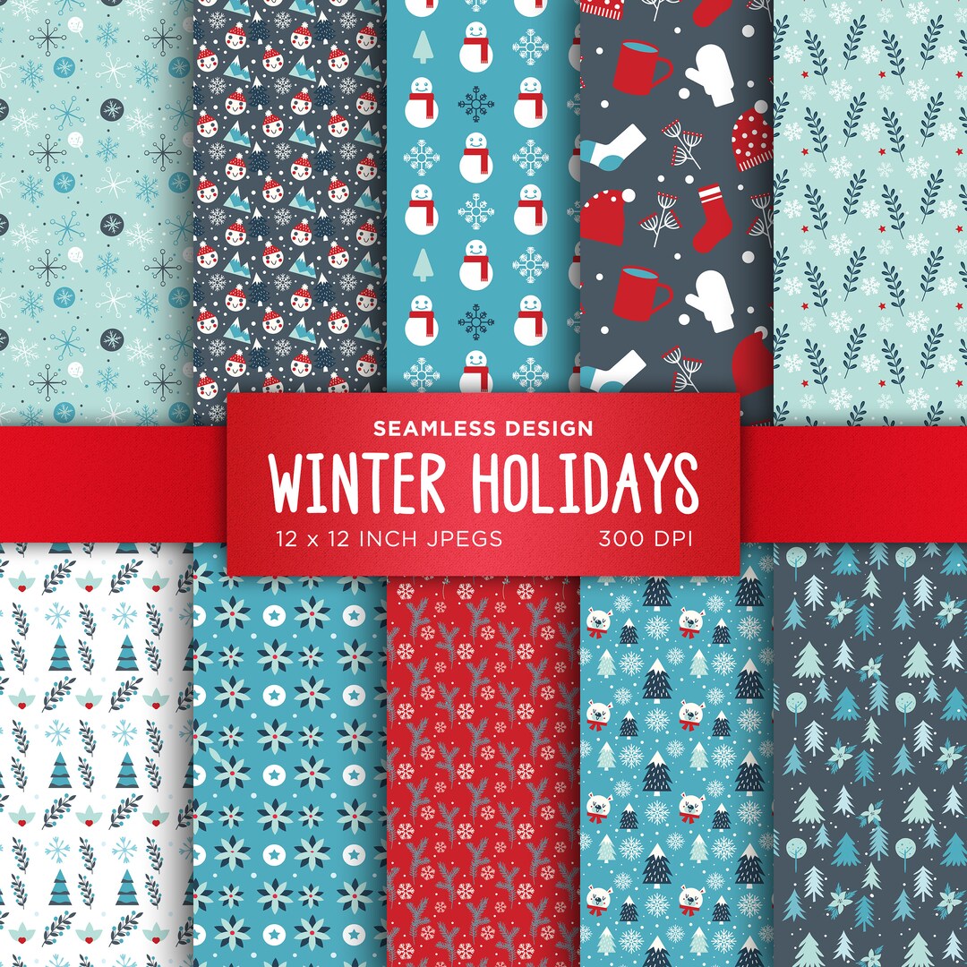 Winter Holidays Seamless Digital Paper Snow Snowflake Digital Paper ...