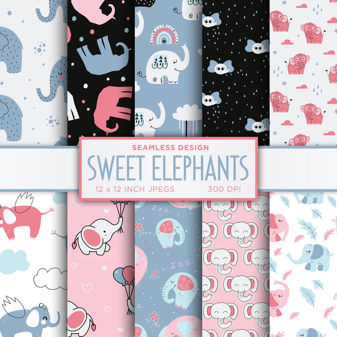 Sweet Elephants Seamless Digital Paper Baby Boy Girl Shower Newborn ...