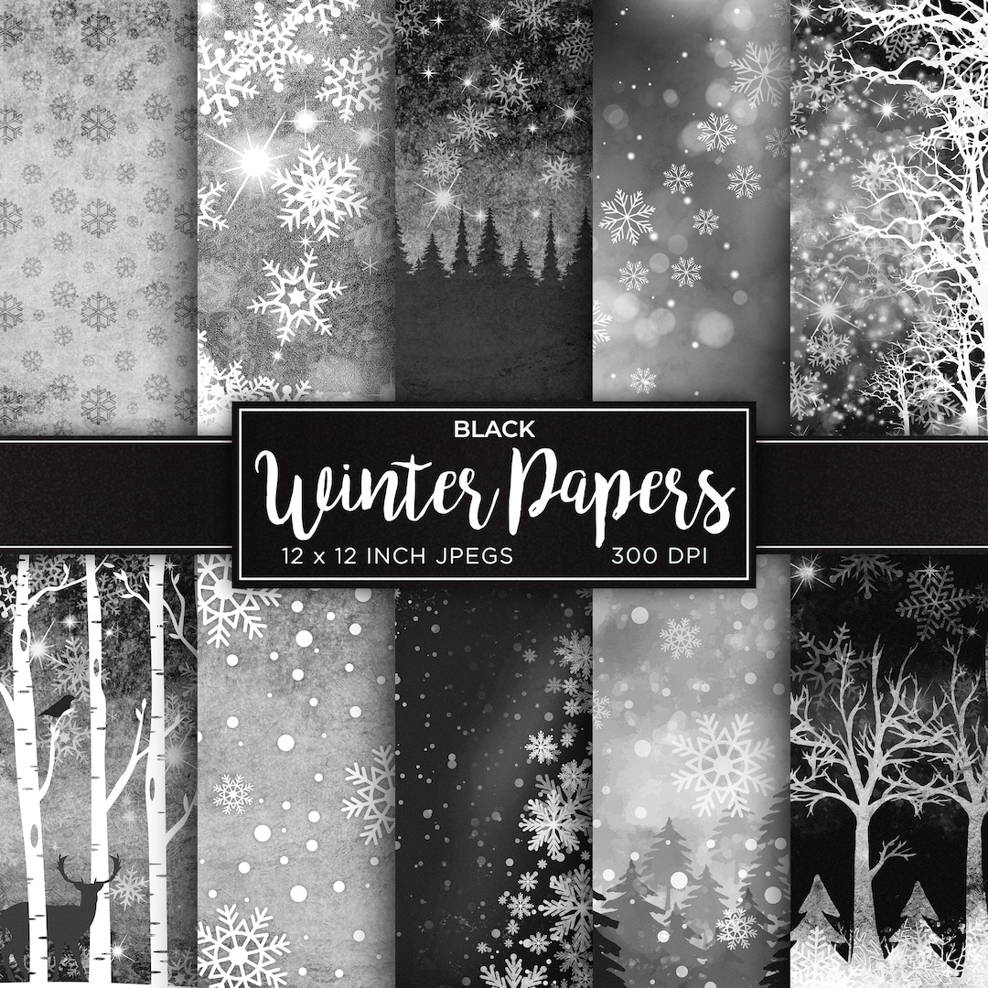 Winter Digital Paper Snow Snowflake Digital Paper Ice Frozen Black ...