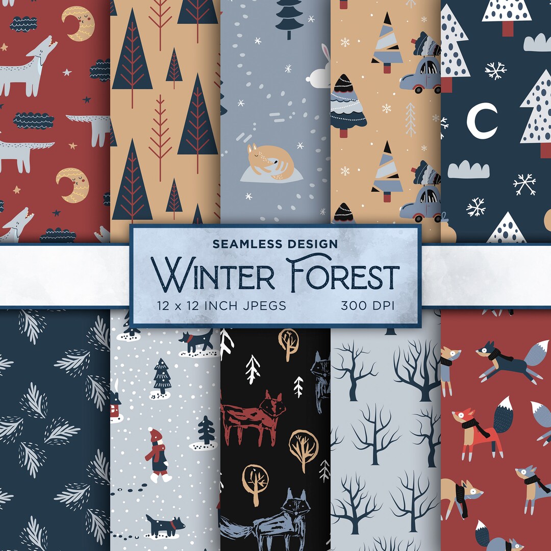 Winter Forest Seamless Digital Paper Snow Snowflake Digital Paper ...
