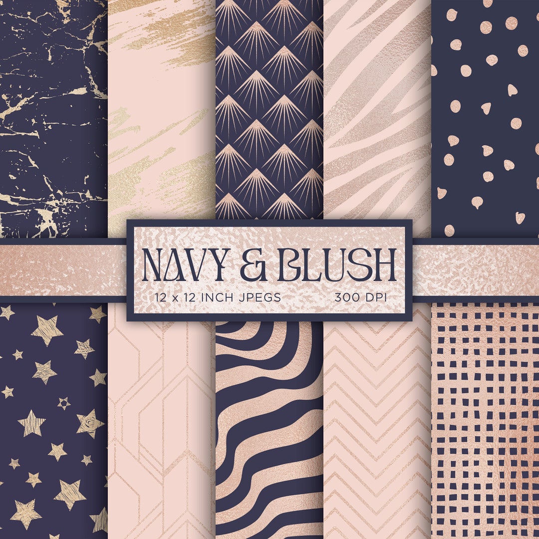 Navy & Blush Digital Paper Foil Digital Paper Metallic Digital Paper ...