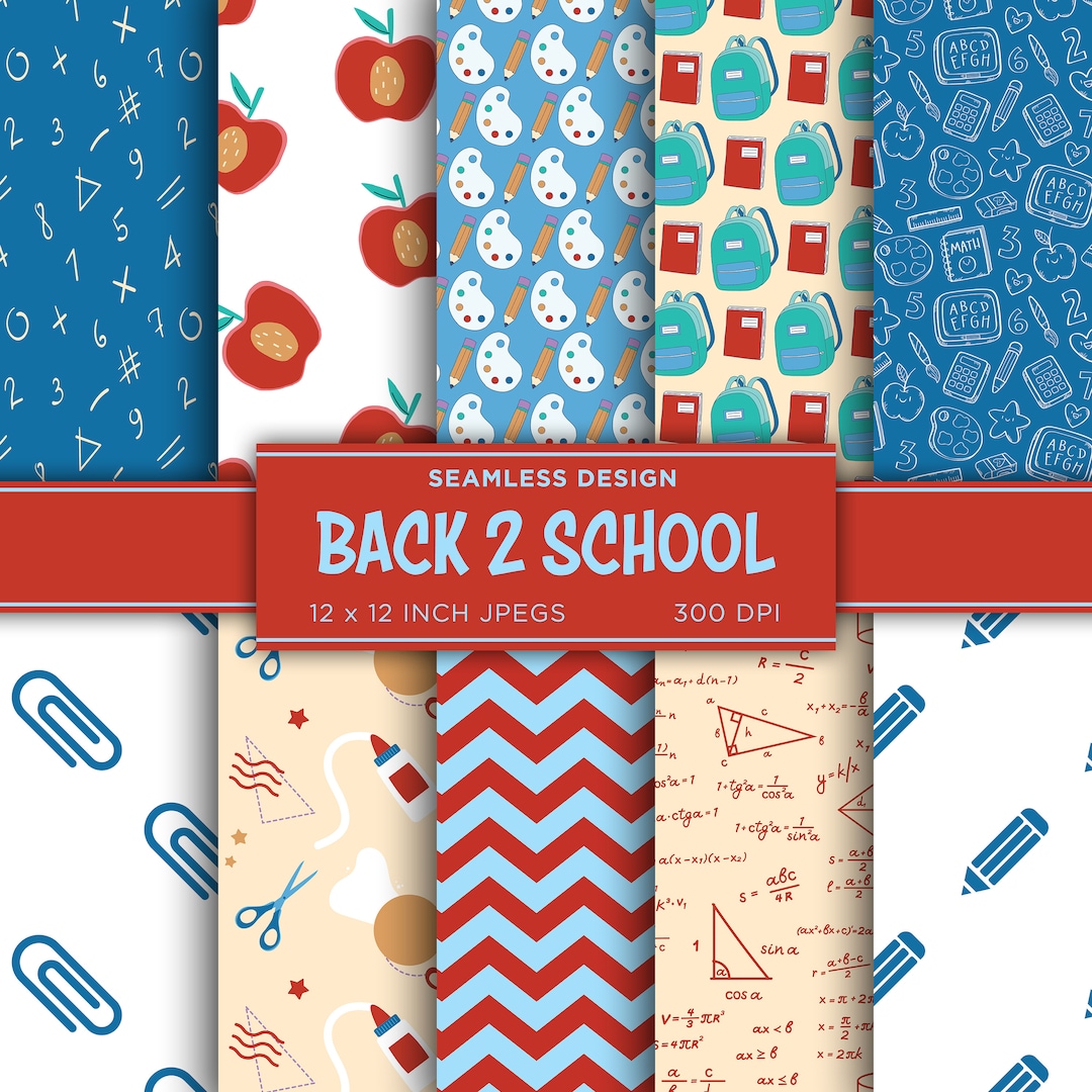 Back 2 School Seamless Digital Paper Teacher Stationery Digital Paper ...
