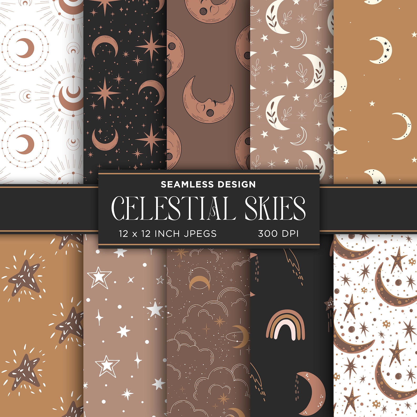 Celestial Skies Seamless Digital Paper Celestial Scrapbooking Moon ...
