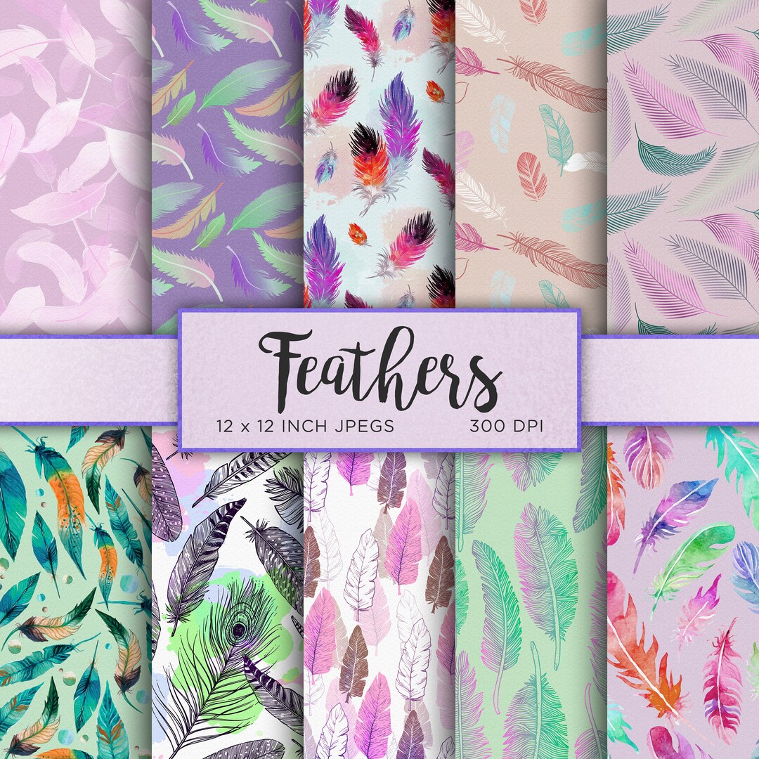 Feathers Digital Paper Boho Digital Paper Summer Aztec Chic Pink ...