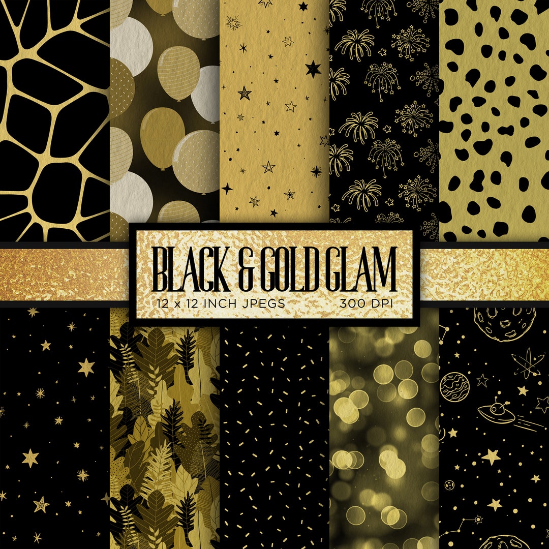 Black Gold Glam Digital Paper Bokeh Digital Paper Balloons Starts ...