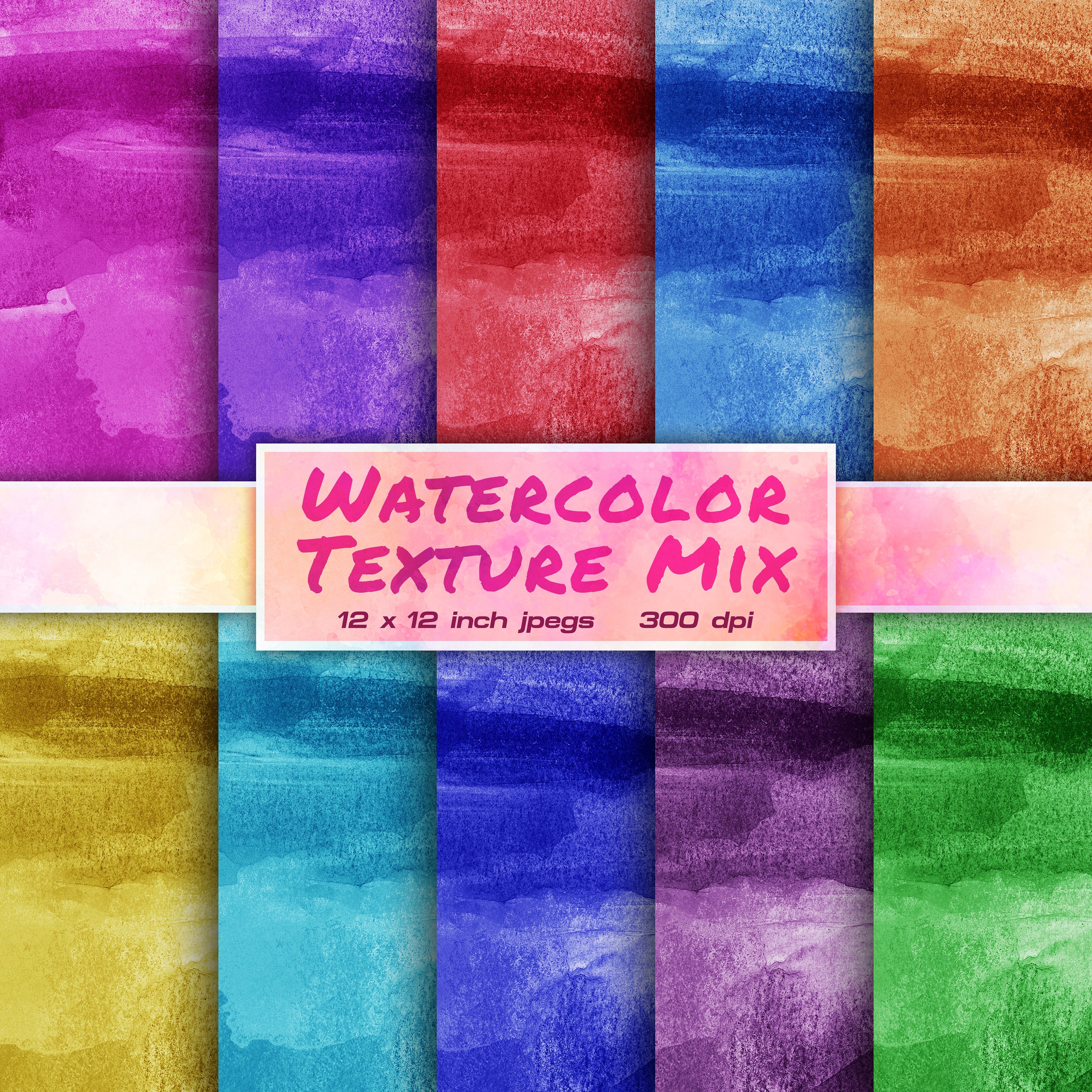 Watercolor Textures Digital Paper Multicolored Digital Paper Bold ...
